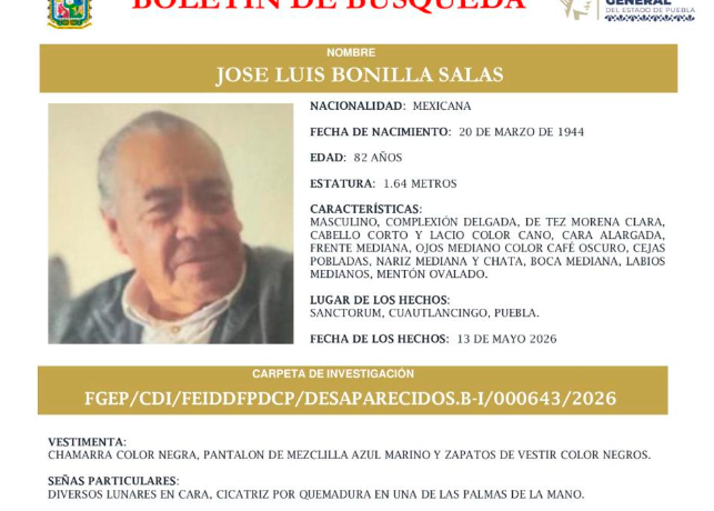 Emiten Boletín De Búsqueda Para Localizar A José Luis Bonilla Salas En